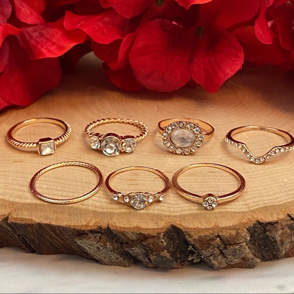 Jewelry | 7 Pcs Elegant Gold And Crystal Ring Set | Poshmark